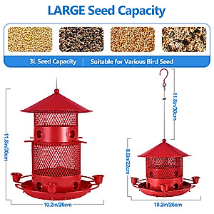 Metal Bird Feeders for Outside, Squirrel Proof Hanging Wild Bird Feeder, 4 Lbs Large Seed Capacity, Outdoors Mesh Tube Birdfeeders with 6 Perches