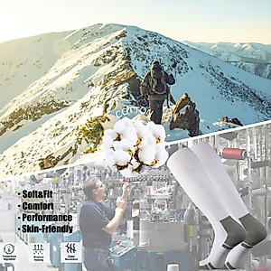 Ortis Cotton Full Cushion Over the Calf Socks OTC Knee High Thick Moisture Wicking Breathable Work Boot Thermal Warm(WhiteGrey L)