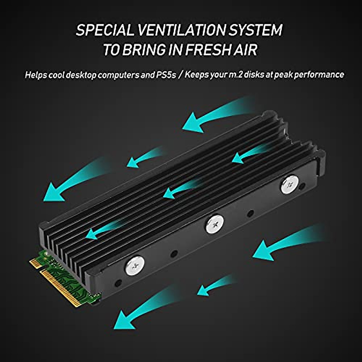 M.2 PS5 SSD NVMe Heatsink for Samsung 990 980 Pro 970 EVO Plus SN570 SN750 SN850 Firecuda 530 NVME or SATA m2 2280 SSD Cooling Heatsink, Black