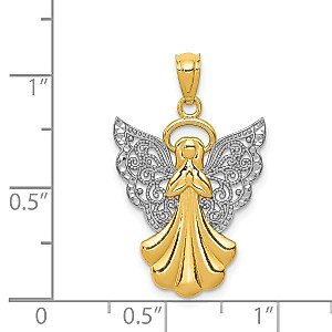 IceCarats 14K Yellow Gold Antique Filigree Guardian Angel Necklace Protect Us Cherub Pendant Religious Charm Only