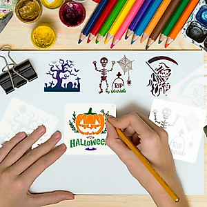25pcs Halloween Stencils Reusable, 6x6"Halloween Stencils for Painting on Wood, Plastic Drawing Painting Spraying Template for Greeting Cards, Halloween Craft Ornaments Wall Window Door DIY Decoration