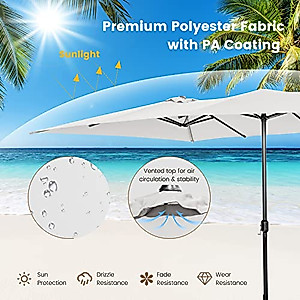 Tangkula 15 FT Double-Sided Patio Umbrella with Crank Handle, Vented Tops, Large Outdoor Rectangle Twin Umbrella with 10-Rib Metal Structure, Table Umbrella for Poolside Deck Lawn Garden (Beige)