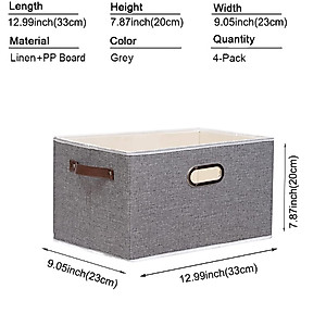Yawinhe Collapsible Storage Bins, 12.99 x 9.05 x 7.87 Inch, Cube Storage Bins, Fabric Foldable Storage Bins Organizer Containers with Dual Leather Handles for Home Closet Office (Grey, 4-Pack)