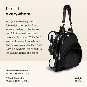 BABYZEN YOYO2 Stroller & 0+ Newborn Pack - Includes White Frame, Black 6+ Color Pack & Black 0+ Newborn Pack - Suitable for Children Up to 48.5 Pounds