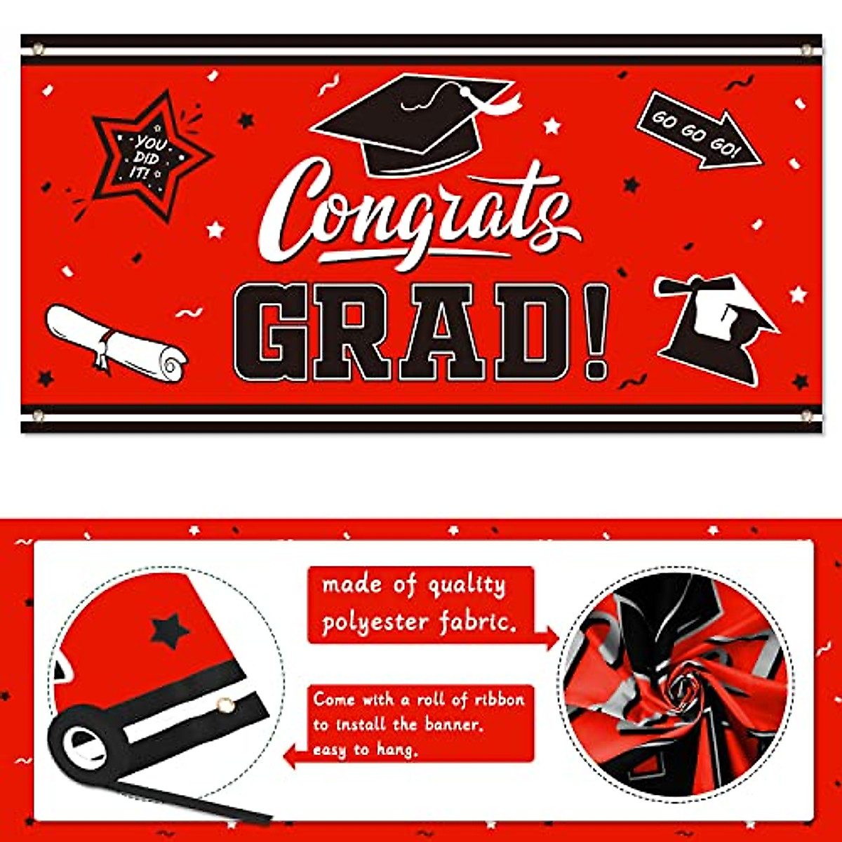Graduation Backdrop Banner Red Large Congrats Grad Party Supplies Decorations Photography Background for 2023 Graduation Party