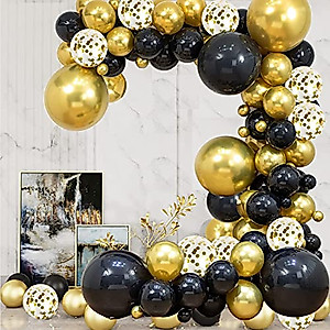 Black and Gold Balloon Garland Kit, 90Pcs Black and Gold Confetti Balloons Party Decorations 4 Sizes Black Gold Latex Party Balloons for Birthday Decorations, New Years, Wedding, Graduation