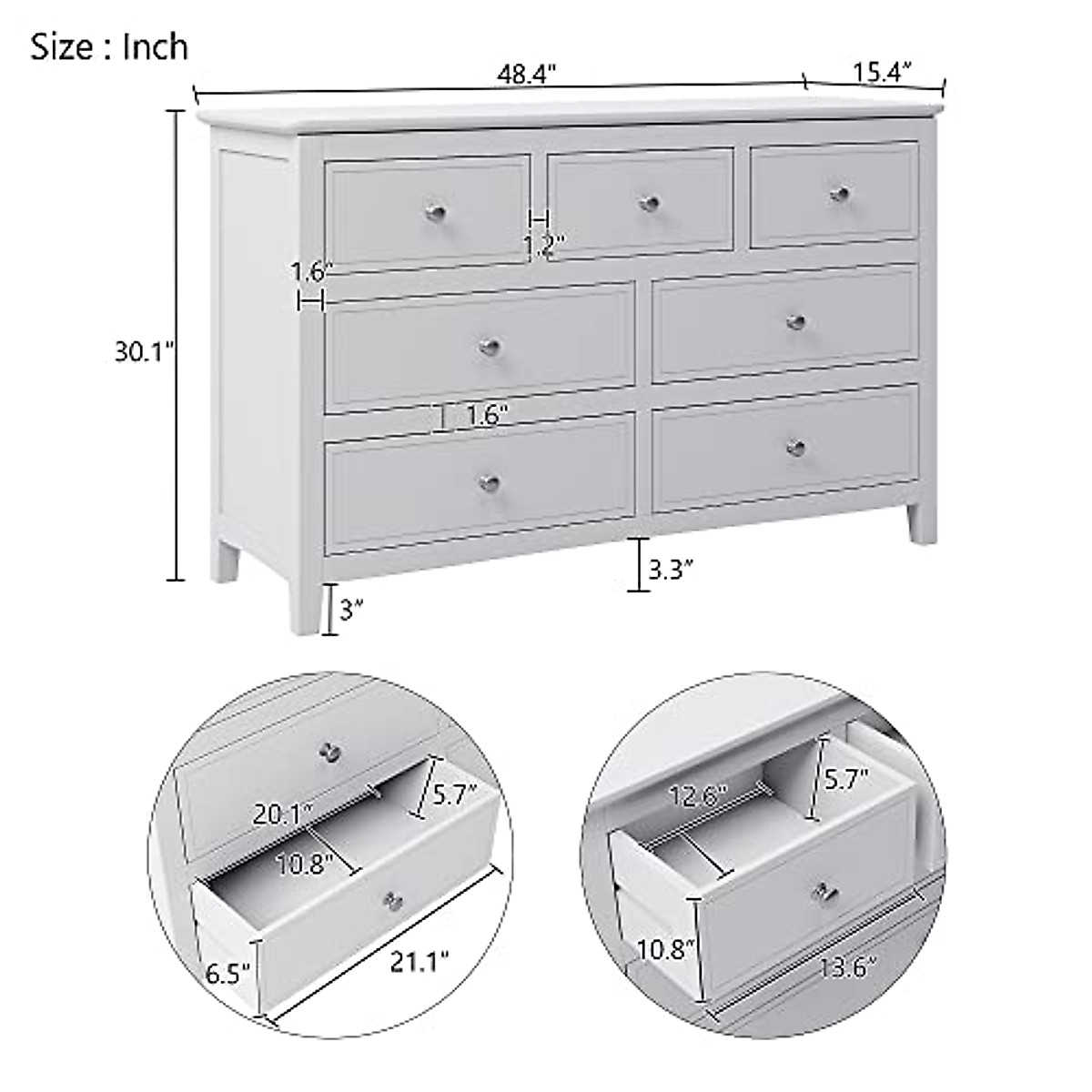 Harper & Bright Designs Bedroom Sets, 3 Pieces Bedroom Sets with King Size Bed, Nightstand End Table and Dresser, Wood Bedroom Furniture Set (White_King, 3 Piece)