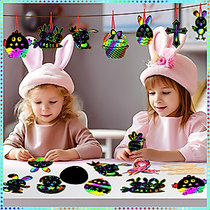 JULMELON Easter Crafts for Kids, 36 Pack Magic Rainbow Scratch Paper Kit Cute Bunny Scratch Art for Kids Easter Party Favors Gifts Egg Basket Stuffers