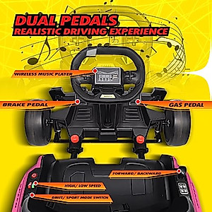 Blitzshark 24V Kids Go Kart 300W Powerful Electric Pedal Go Kart Outdoor Race Toy for Kids, with 2X150W Strong Motors, Drift/Sports Mode, EVA Tires, Brake Pedal, 4-Level Length Adjustment, Pink