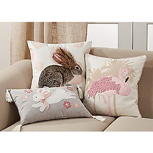 SARO LIFESTYLE Burgess Collection Bunny Design Pillow Cover, 13" x 20", Grey