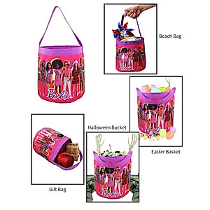 Barbie Collapsible Nylon Basket Bucket Tote Bag (One Size, Pink)