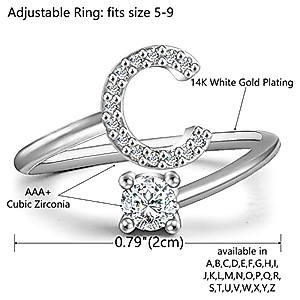 Haoze Initial Letter Ring for Women Silver Stackable Alphabet Rings with Initial Adjustable Crystal Inlaid Initial Rings Bridesmaid Gift(C)