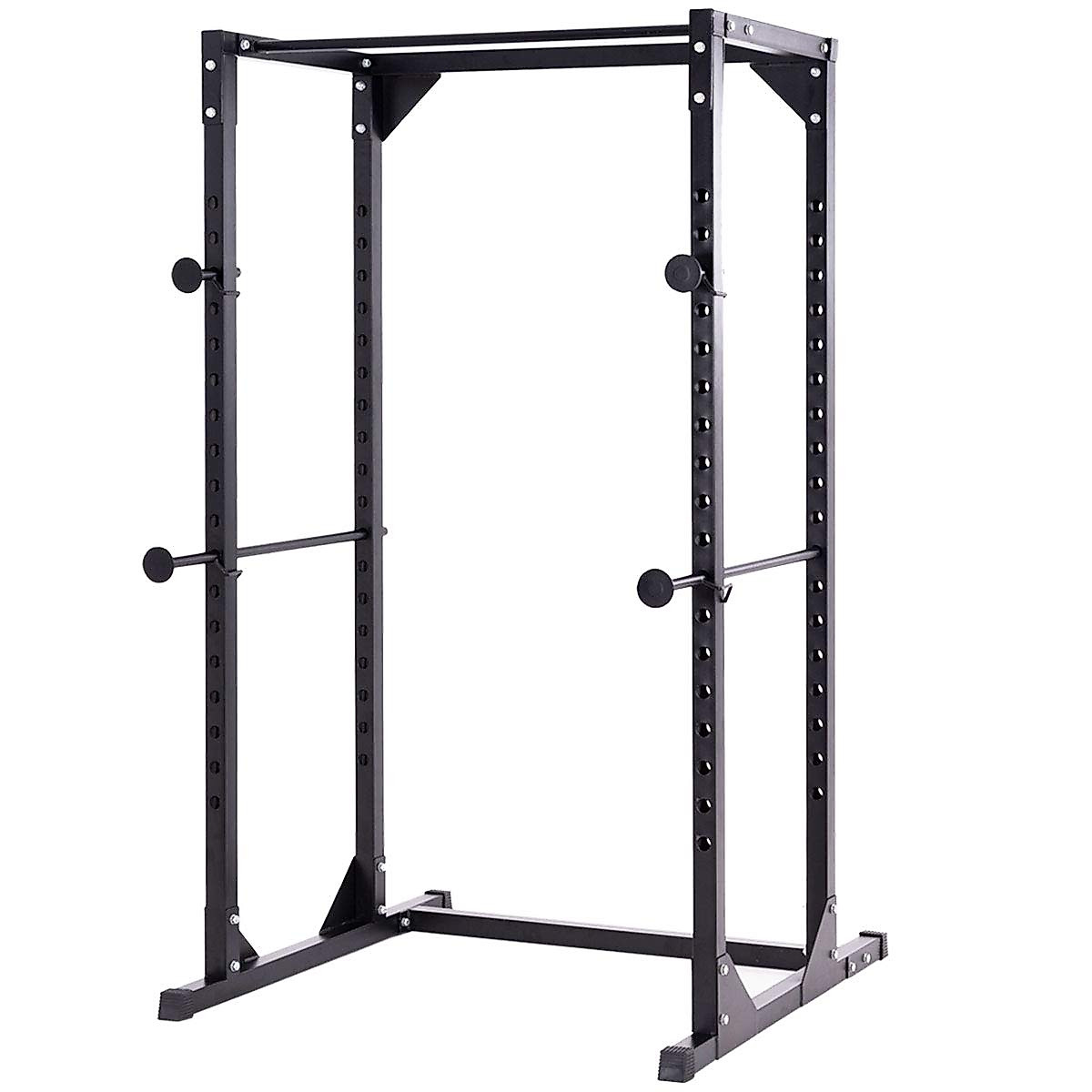 Gymax Adjustable Power Rack, Multi-Grip Power Rack Pull/Chin Up Bars Squat Cage Heavy Duty Power Rack for Home Gym Athletics Fitness