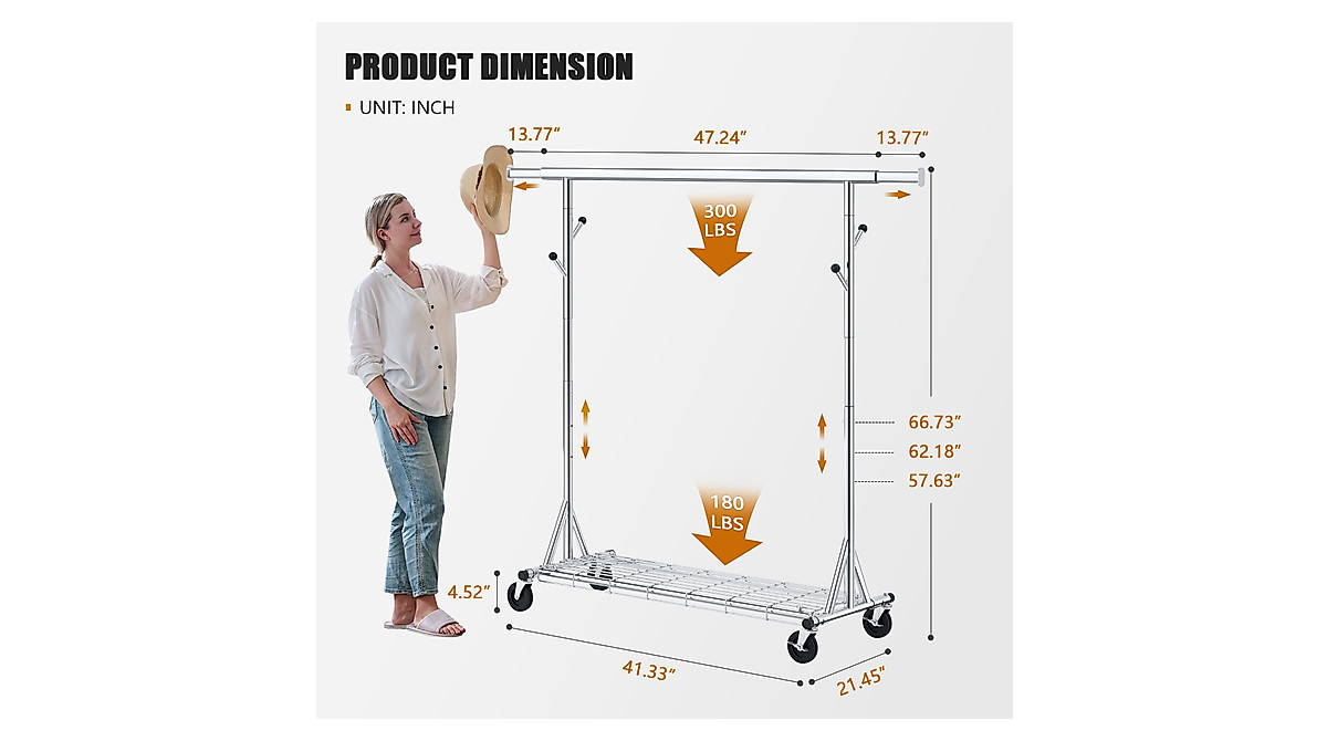 Gewudraw Heavy Duty Clothes Rack - Adjustable & Collapsible