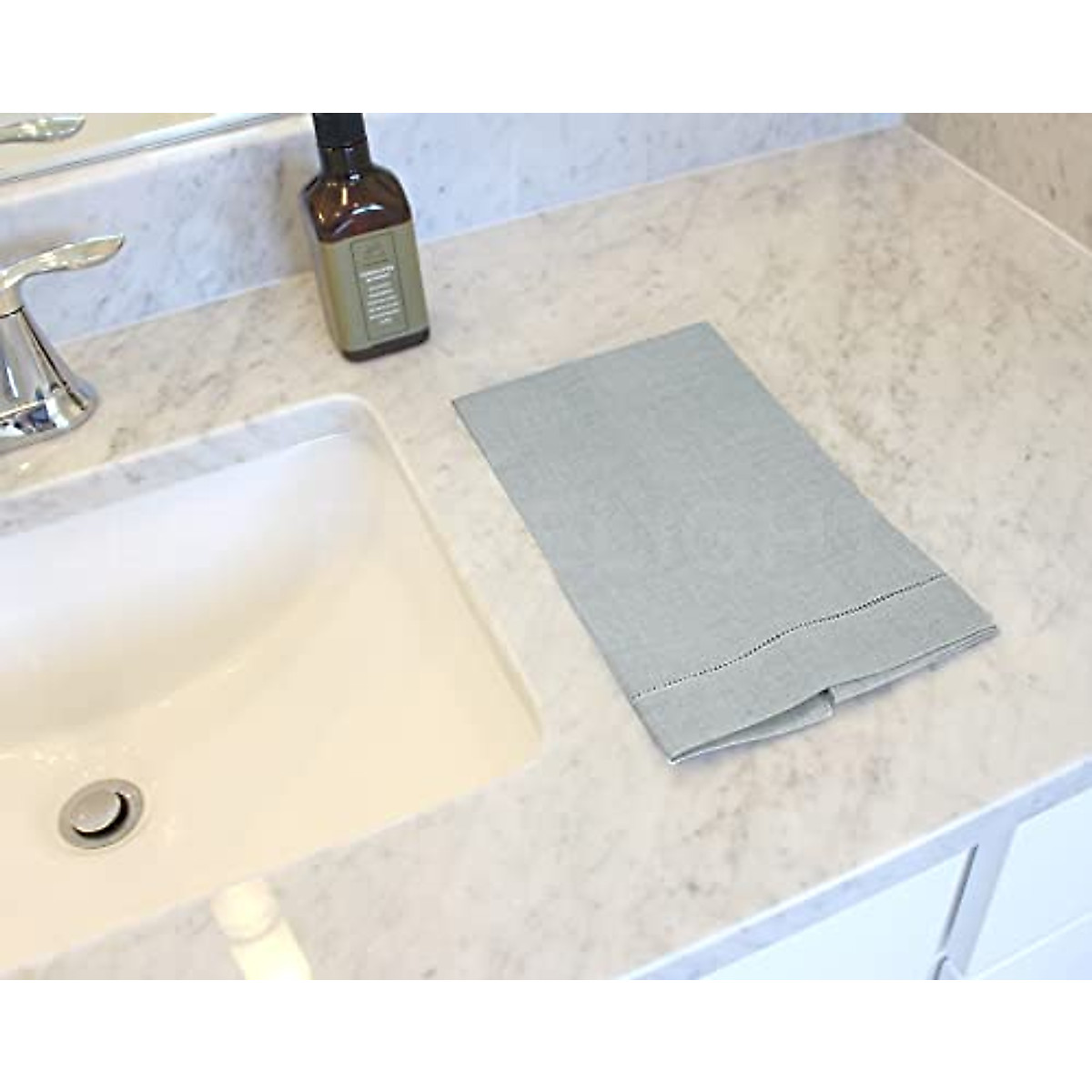 CleverDelights Gray Hemstitched Hand Towels - 6 Pack - 14" x 22" - 55/45 Linen Cotton Blend