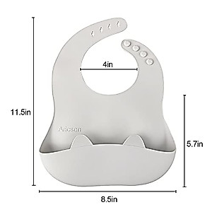 Aricsen 3 Pack Silicone Baby Bibs for Babies & Toddlers (6-72 Months), Adjustable Fit Waterproof Feeding Bibs, Easy Wipe Clean, Soft, Unisex, with Pouch, Non Messy Babies Boys Girls (3 Colors)