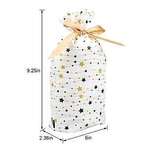 TESEAM Plastic Drawstring Candy Bag 50 Pack, Durable Treat Favor Bag Gift Wrapper Bags with Star for Wedding Birthday Party Holiday, Children Treat Bag