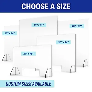 Protective Sneeze Guard for Counter and Desk - Freestanding Clear Acrylic Shield for Business and Customer Safety, Portable Plexiglass Barrier, Food Screen, Pass Through Transaction Window (42"x30')