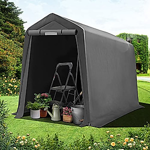 QZEN 6x7ft Outdoor Storage Shelter, All Seasons Portable Storage Shed with Roll-up Ventilated Door, Waterproof Cover Carport with Heavy Duty Auger Anchors for Bike, Motorcycle, Garden Tools