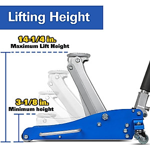 BILT Hard Aluminum and Steel Floor Jack, Low Profile Hydraulic Racing Floor Jack with Dual Piston Rapid Pump, 1.5 Ton Capacity (3,000 lb), Blue