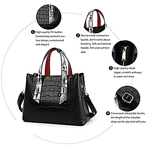 JESSWOKO Womens Black Snakeskin Texture Totes Handbag Purse Fashion Business Top Handle Bag Crossbody Shoulder Bags for Women JT031