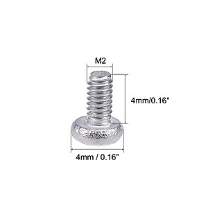 uxcell M2x4mm Machine Screws Pan Phillips Cross Head Screw 304 Stainless Steel Fasteners Bolts 100Pcs
