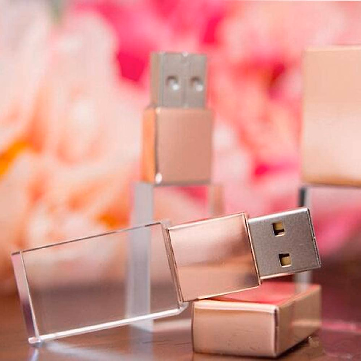Rose Gold Crystal 32GB USB 2.0 Flash Drive LED Light Glass Pen Drive Thumb Drive Memory Stick Gift for Boy Girls Kids Adults Pendrive USB Stick