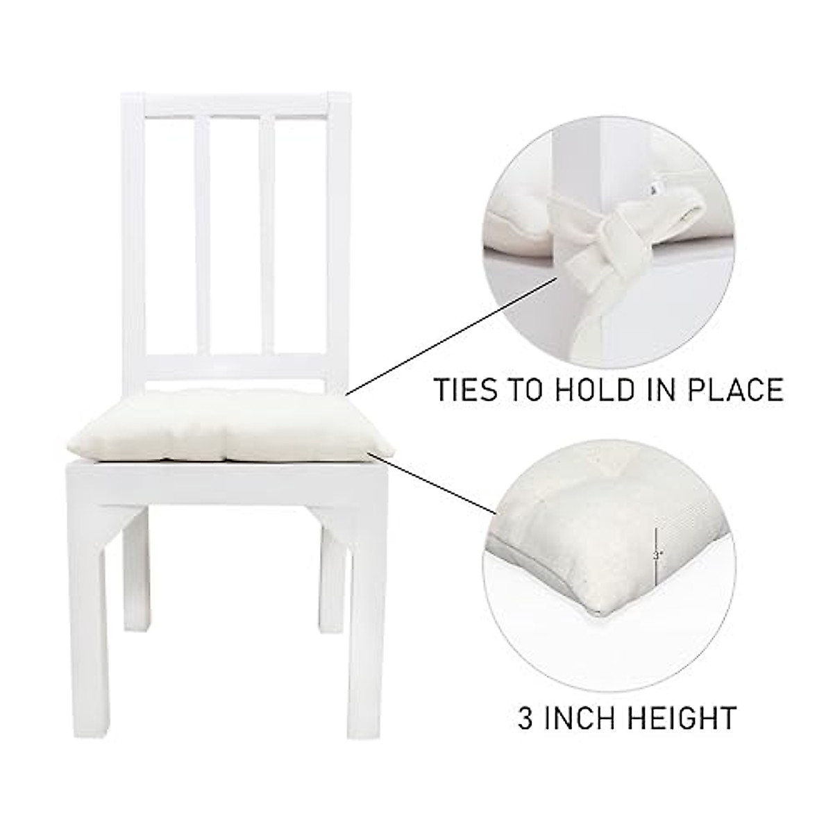 COTTON CRAFT Chair Cushion Pads - Set of 4 - Ellora Natural - Dining Kitchen Office Chair Seat Cushion with Ties - Durable Cotton Fabric - Thick Comfy Poly Fill - Indoor Use - 17x17 in – Natural Ivory