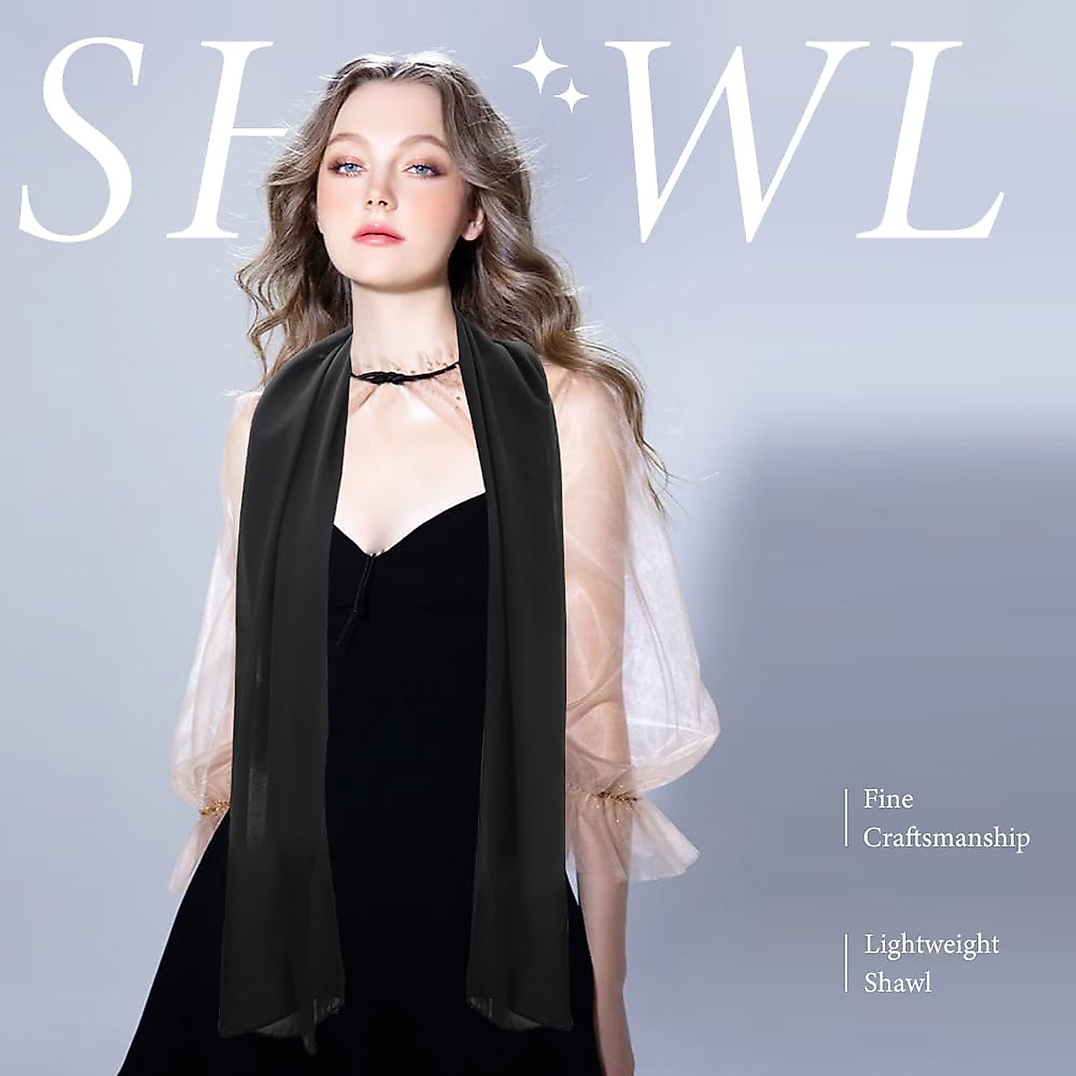 Shawls and Wraps for Evening Dresses, Black Shawl for Evening Dresses, Dress Shawl, Chiffon Shawl Wraps for Women Weddings, Chiffon Scarf, Travel Shawl, Evening Shawl,Womens Shawls for Prom Dresses