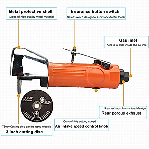 Air Cut Off Tool with 5Pcs 3-inch Die Grinder Cut-Off Wheels, Pneumatic Metal Sheet Cutting Tool, Heavy Duty Air Cutter Cut off Tool
