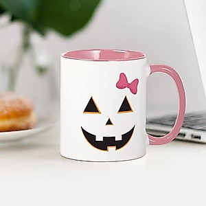 CafePress Pumpkin Face Pink Bow Mug Ceramic Coffee Mug, Tea Cup 11 oz