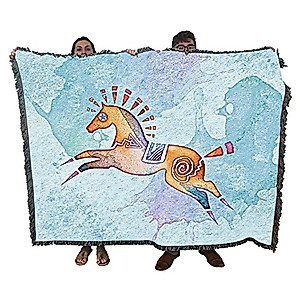 Pure Country Weavers Painted Pony Blanket by Laurie Prindle - Animal Spirit Totems Gift Tapestry Throw Woven from Cotton - Made in The USA (72x54)