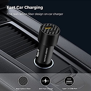 MONOCARBON Car Phone Holders for iPhone, MagSage Car Mount Charger Wireless, iPhone 15 Car Charger Adapter Fast Charging, Magnetic Car Phone Holder Mount.(Twill Carbon Matte Black+Charger)