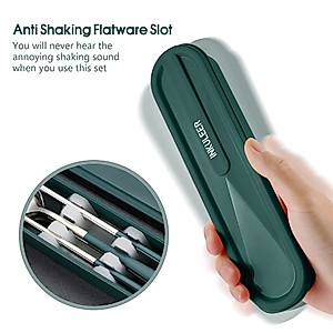 INKULEER Travel cutlery set, 18/8 stainless steel cutlery, Reusable utensils set with case, Portable Silverware Lunch Box for Camping and Office