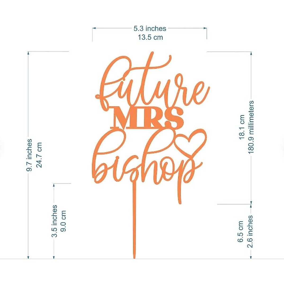 Personalized Future Mrs Cake Topper, Custom Name Cupcake Topper with Heart, Bridal Shower Decor, Calligraphy, Bachelorette, Engagement, Wedding Cake Topper, Hand Lettered, Script, Table Centerpiece