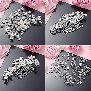44 Pieces Wedding Hair Accessories: Faux Pearl Crystal Comb Clips, U-shaped Flower Rhinestone Pearl Hair Clips for Bride and Bridesmaids (Classic Style)