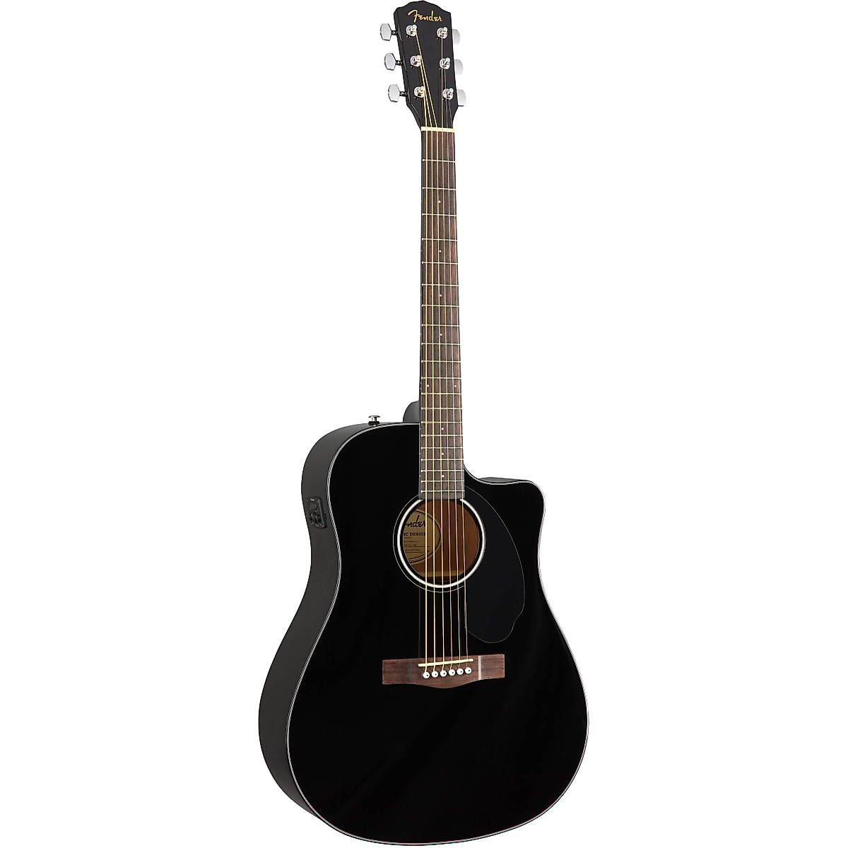 Fender CD-60SCE Solid Top Dreadnought Acoustic-Electric Guitar - Black Bundle with Hard Case, Instrument Cable, Tuner, Strap, Strings, Picks, and Austin Bazaar Instructional DVD