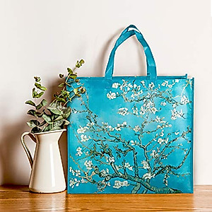 NymphFable 6 Pack Grocery Bags Reusable Almond Blossoms Shopping Bags Waterproof Tote Bag Gift bags 50LBS