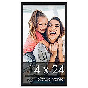 Poster Palooza 14x24 Frame Black Modern Solid Wood Picture Frame | UV Acrylic Plexiglass, Foam Board Backing & Hanging Hardware Included