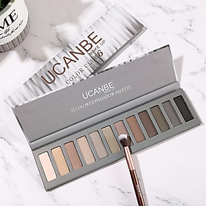 UCANBE 12 Color Eyeshadow Makeup Palette, Naked Nude Eye Shadow, Neutral Matte Shimmer Make Up Pallet with Double-ended Brush Set Kit, Highly Pigmented Long Lasting Waterproof (Palette + Brush - 06)