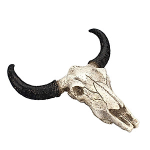Tvoip 1Pcs Resin Wall Hanging Horn Skulls Steer Bull Head Sculpture Long Horn Cow Skull Wall Hanging Mounted Longhorn Steer Resin Wall Deco (NO.1)