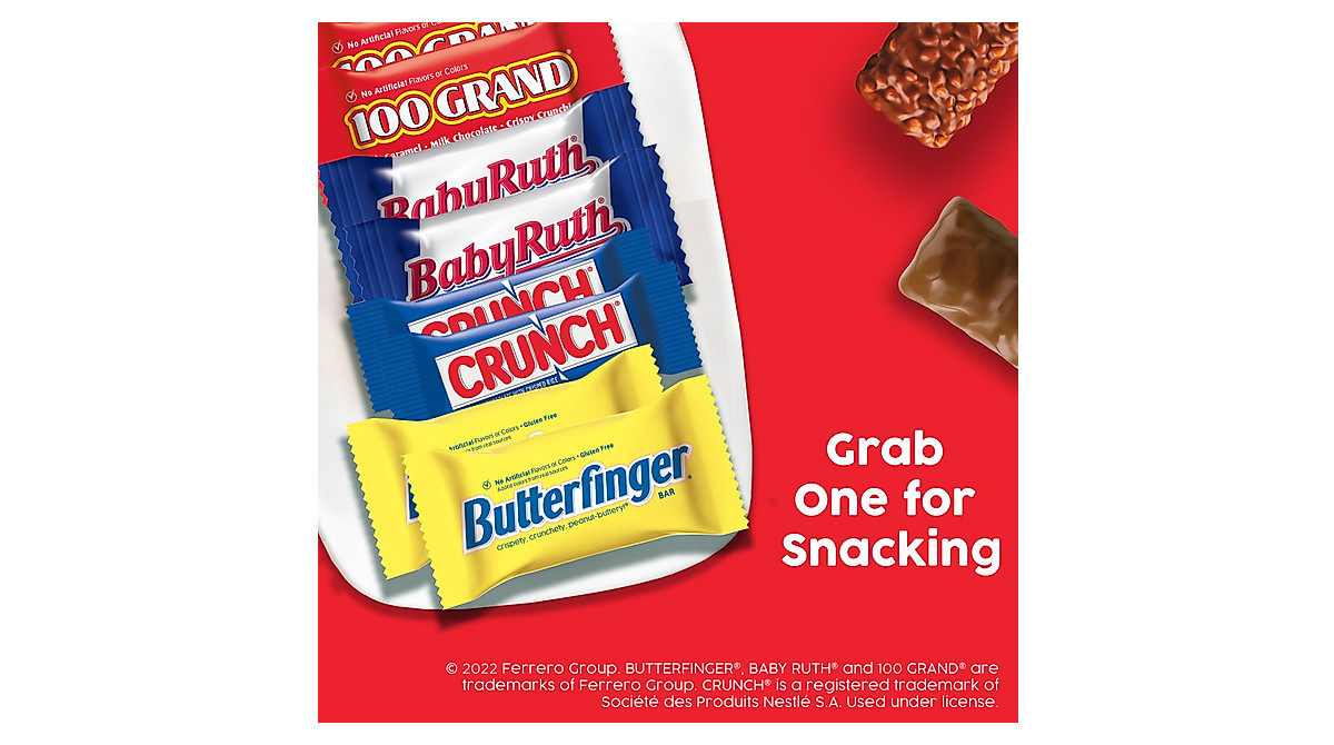 Assorted 60-Pack Chocolate Bars: Butterfinger, CRUNCH, Baby Ruth & 100 ...