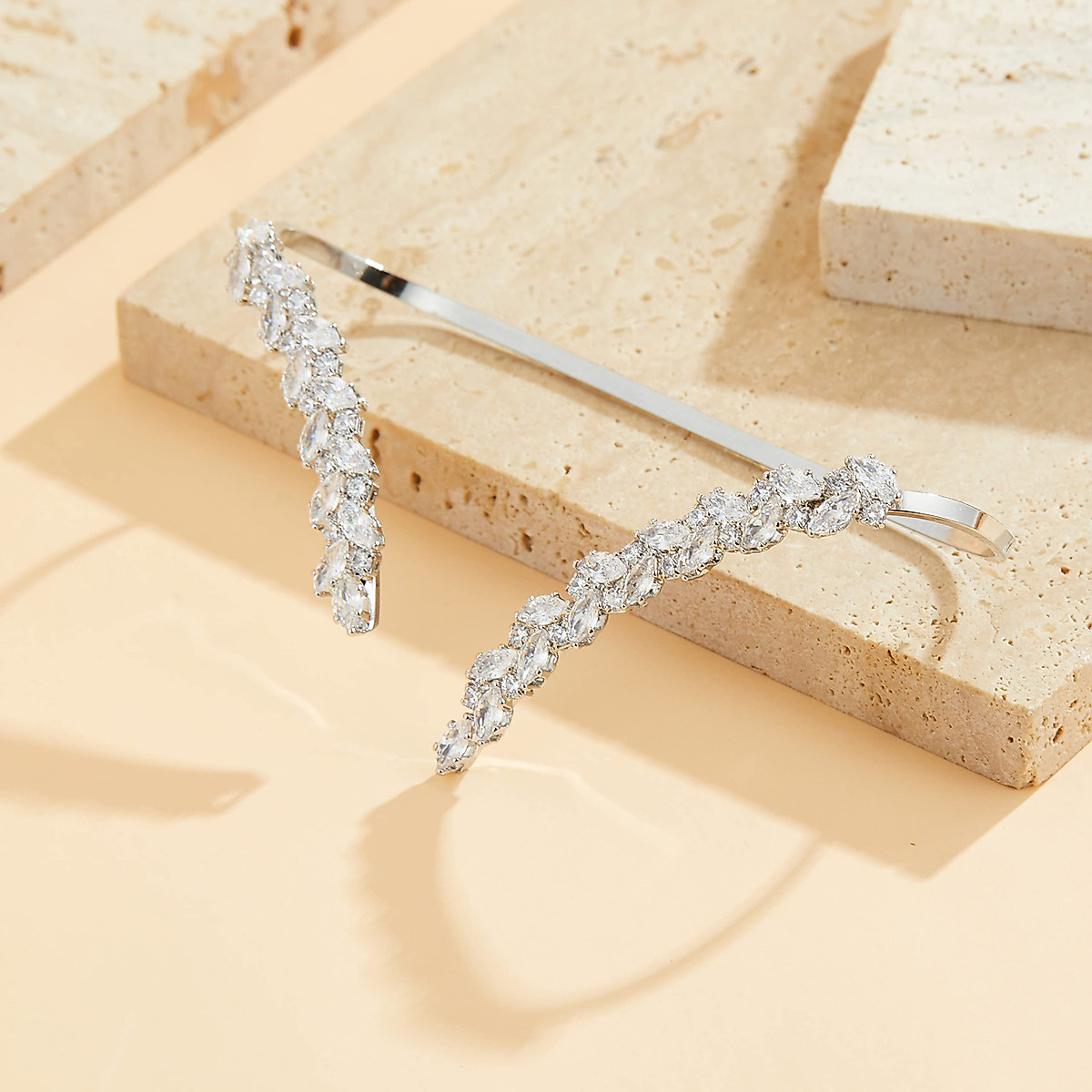 Mytys Silver Adjustable Palm Rings for Women-Cubic Zirconia Open Hand Palm Bracelet Ring-Full CZ Multiple Finger Ring (Vine Silver)