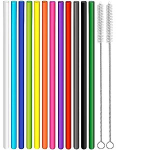 14 Pack Replacement Straws for 40 oz Stanley Adventure Travel Tumbler Cup, Reusable Straws Colored Plastic Straws with Cleaning Brush, Compatible with 40oz 30oz 20oz 14oz Stanley Water Jug, 12inch
