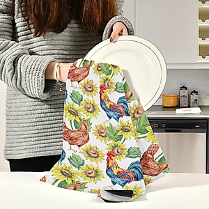 ALAZA Yellow Sunflower Rooster Watercolor Kitchen Towels Dish Bar Tea Towel Dishcloths 1 Pack Super Absorbent Soft 18 x 28 inches