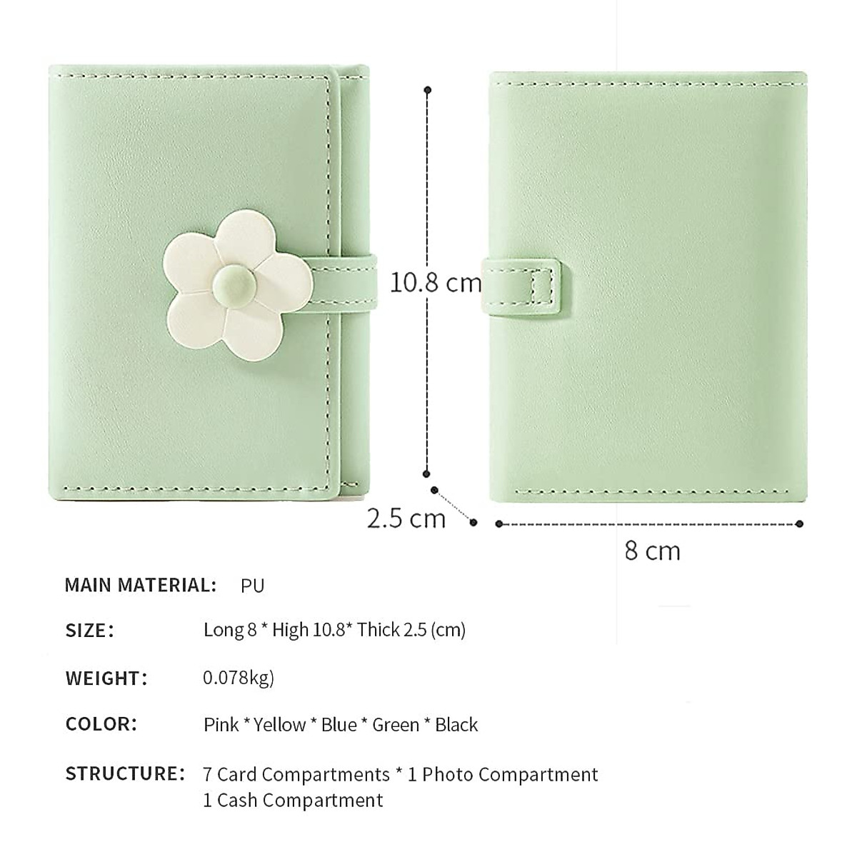 MEISEE Cute Small Wallet for Girls Women Tri-folded Wallet Cash Pocket flowers PU Leather Print Card Holder Coin Purse with ID Window (2-green)