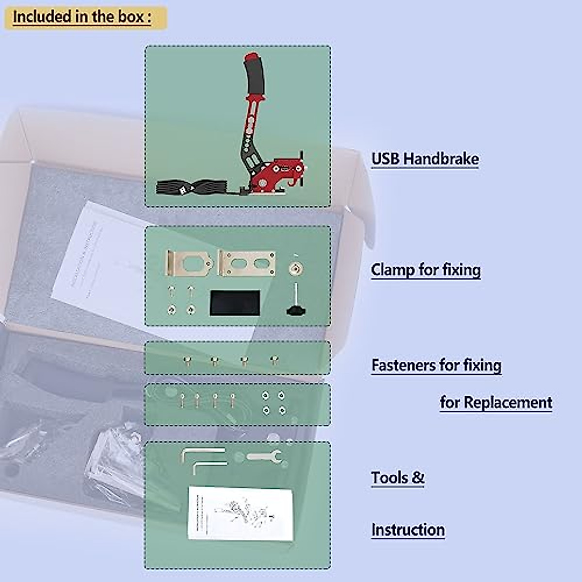 AIVCOPB USB Handbrake,64 bit USB Brake for Sim Racing Compatible with Logitech G25 G27 G29 G920 G923 Thrustmaster T500 T300,Black Aluminium Body with Clamp