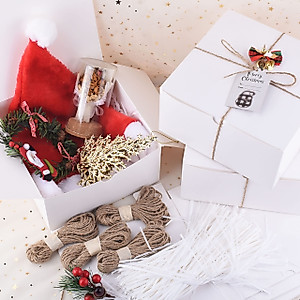 JOYIN 16 Pcs Christmas Kraft Gift Boxes, 8 x 8 x 4 In Easy Assemble Holiday Gifts Boxes with Grass Twines and Raffia Paper for Valentine's Day, Birthday, Wedding, Holiday Gift Wrapping