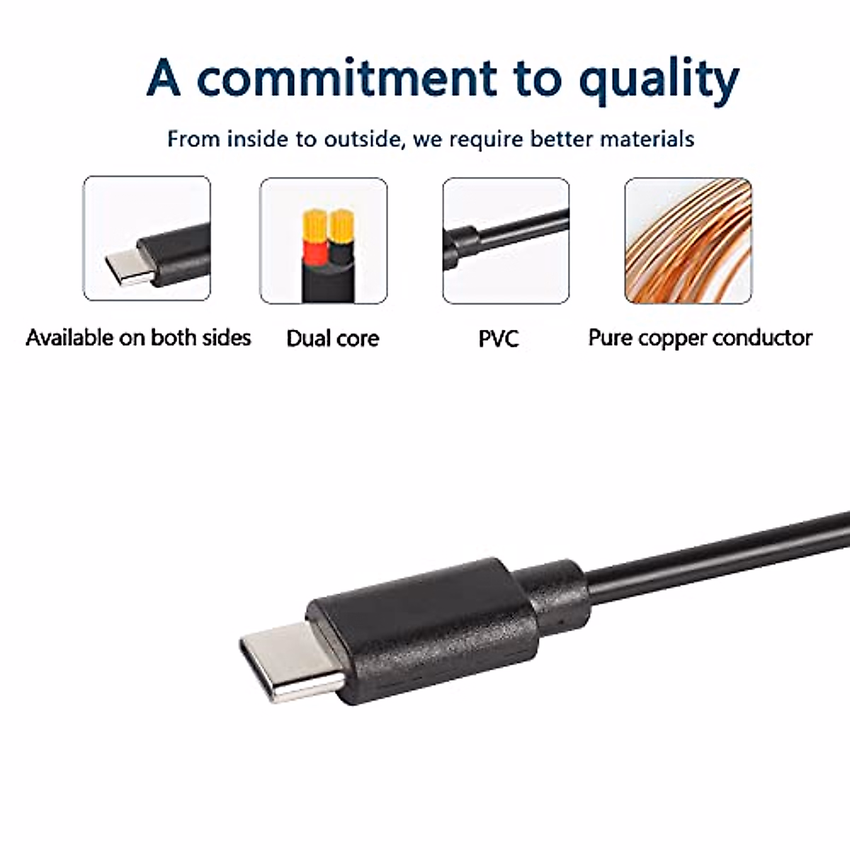 USB Type-C Pigtail Cable Extension Power Cable 22AWG 5V 3A USB-C Plug to 2 Pin Bare Wire Open End Connector for DIY - 1M/3.2FT 5PCS (Type C Male)