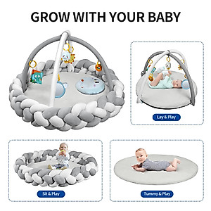 Yacul Baby Play Gym Mat, Thick Soft Baby Gym Tummy Time Activity Mat with Detachable Toys, Stage-Based Developmental Activity Gym & Play Mat for Baby to Toddler